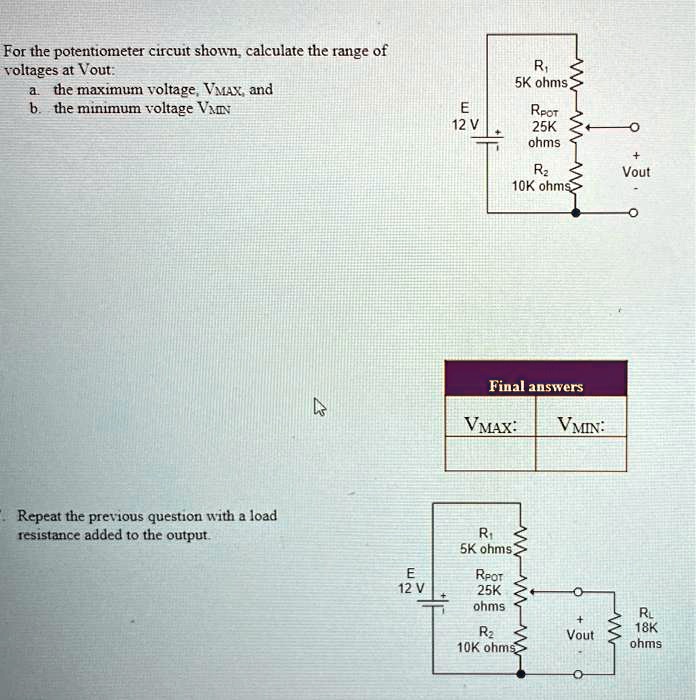 For the potentiometer circuit shown, calculate the range...