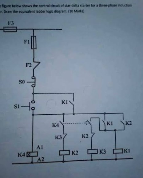 [GET ANSWER] figure below shows the control circuit of star-delta starter for a three-phase ...