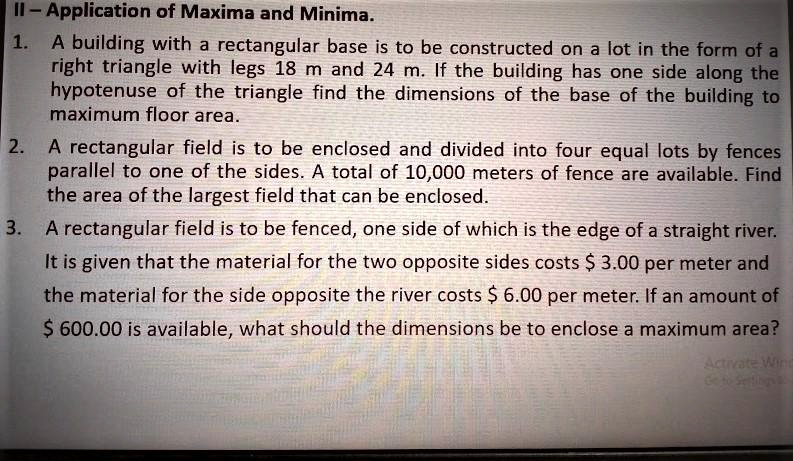 ii application of maxima and minima building with rectangular base is ...