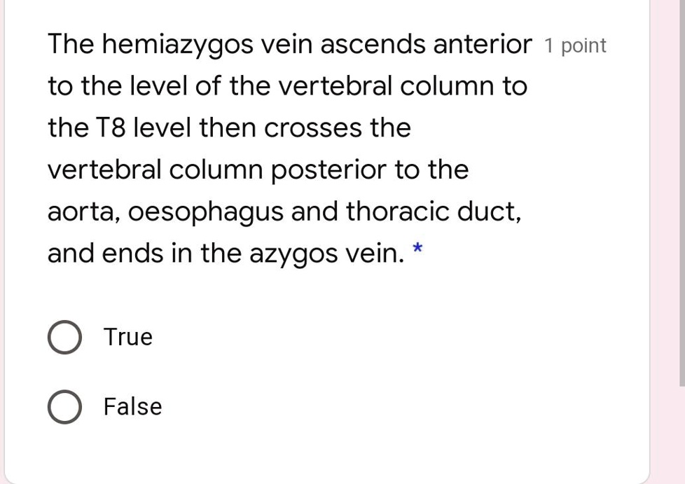The hemiazygos vein ascends anterior 1 point to the level of the ...