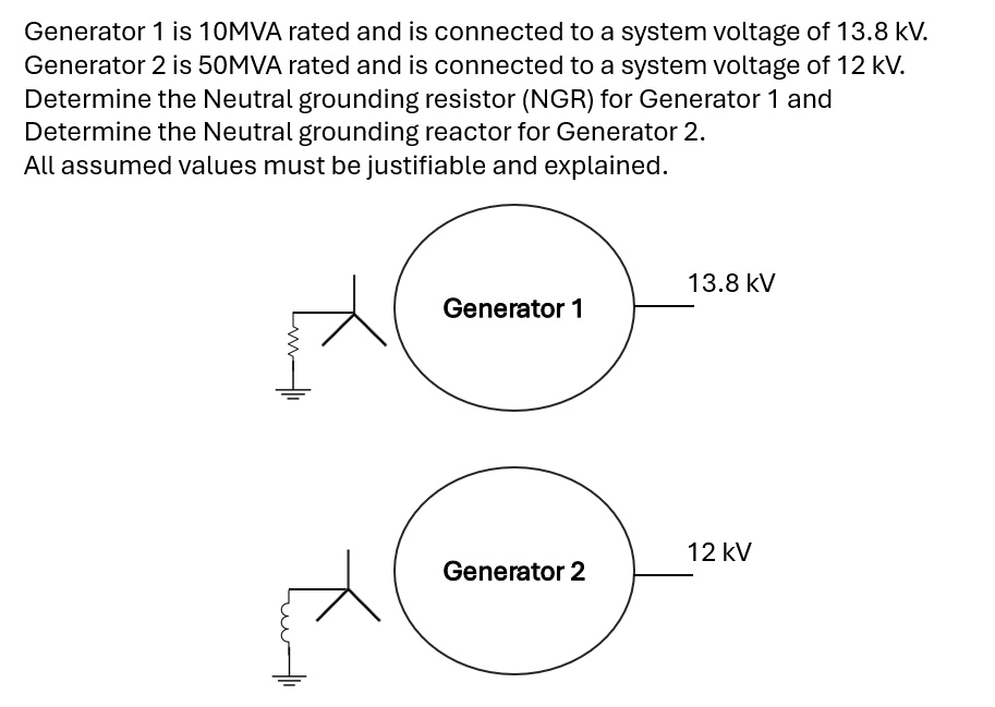 Generator 1 is 10MVA rated and is connected to a system voltage of 13.8 ...