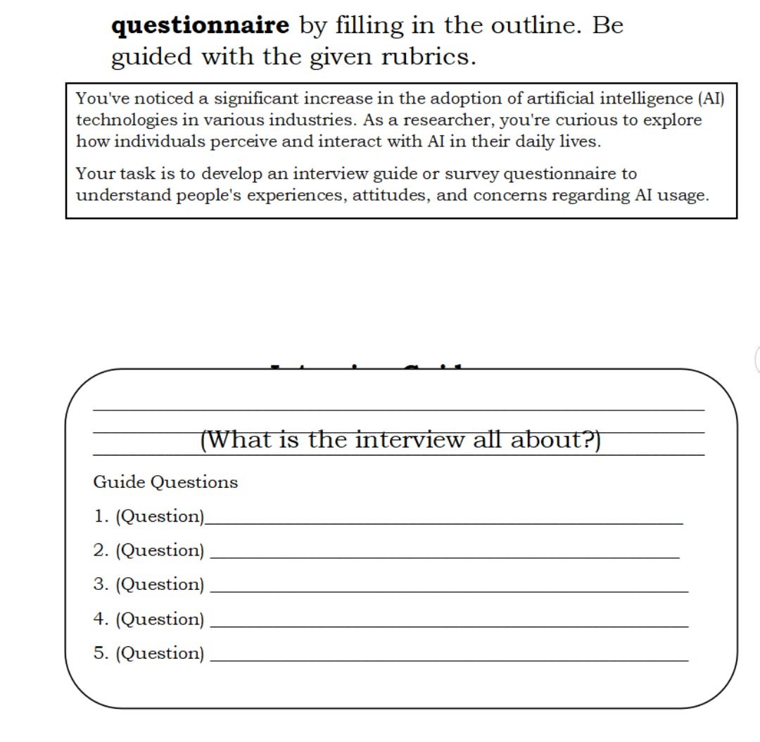 questionnaire by filling in the outline be guided with the given ...