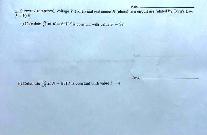 SOLVED: Current (amperes), voltage (volts), and resistance R (ohms) in ...