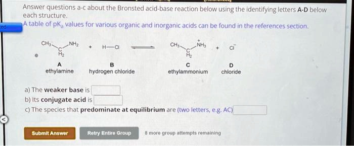 SOLVED: Texts: Answer questions a-c about the Bronsted acid-base reaction below using the ...