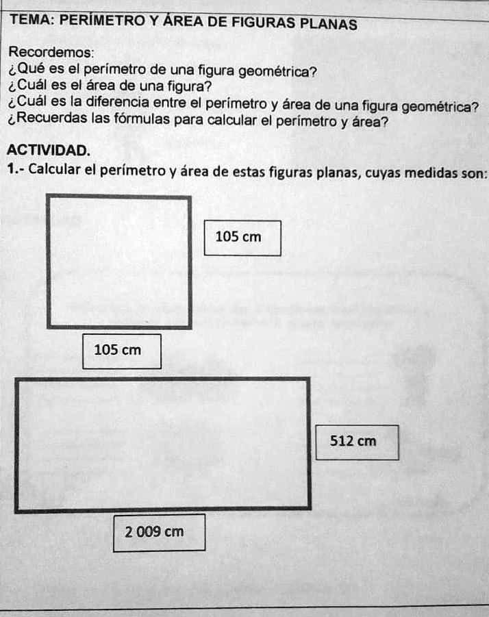 SOLVED: porfa lo necesito ahora TEMA: PERIMETRO Y AREA DE FIGURAS ...