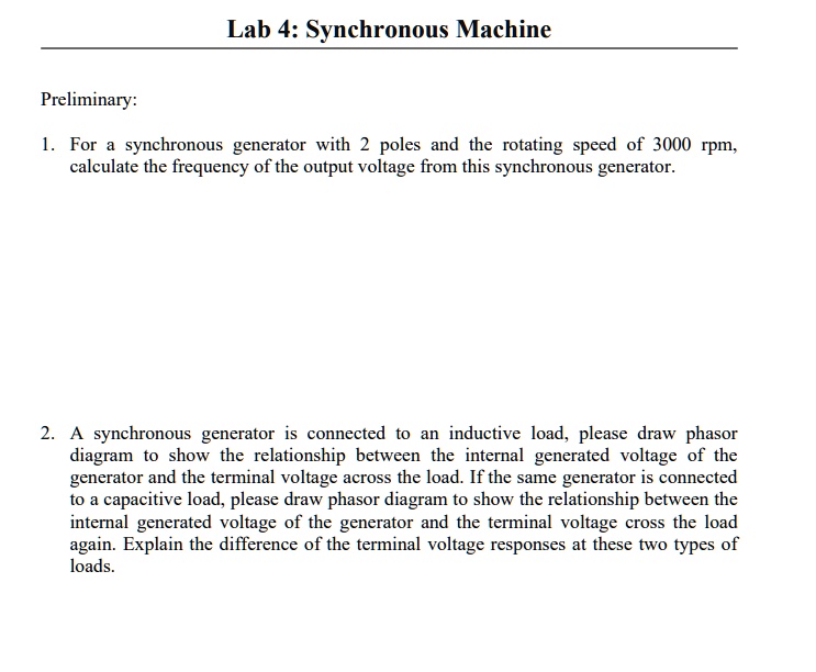 SOLVED: Lab 4: Synchronous Machine Preliminary: 1. For a synchronous ...