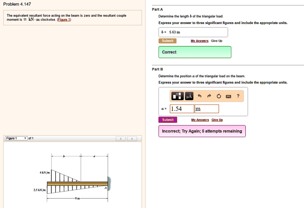 SOLVED: The equivalent resultant force acting on the beam is zero and ...