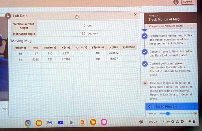 Texts: Calculate the mug's average initial horizontal and vertical ...