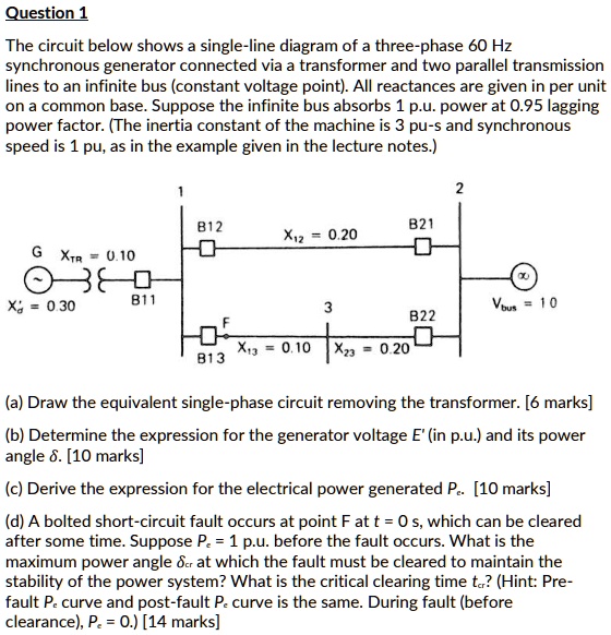 Question 1 The circuit below shows a single-line diagram of a three-phase 60 Hz synchronous ...
