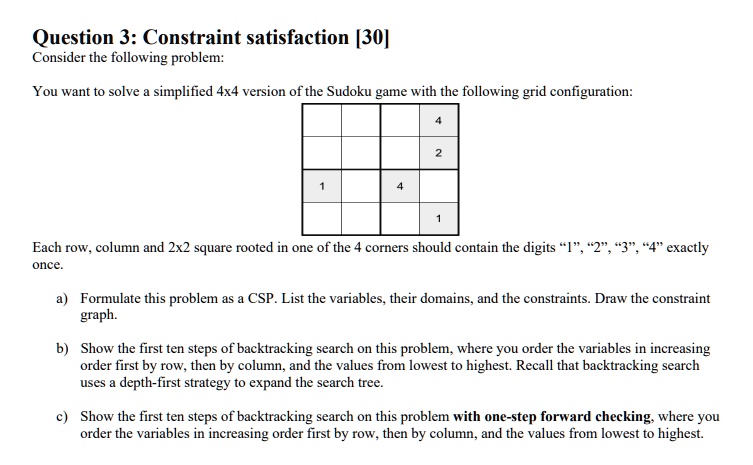 Question 3 Constraint Satisfaction [30] Consider The Following Problem