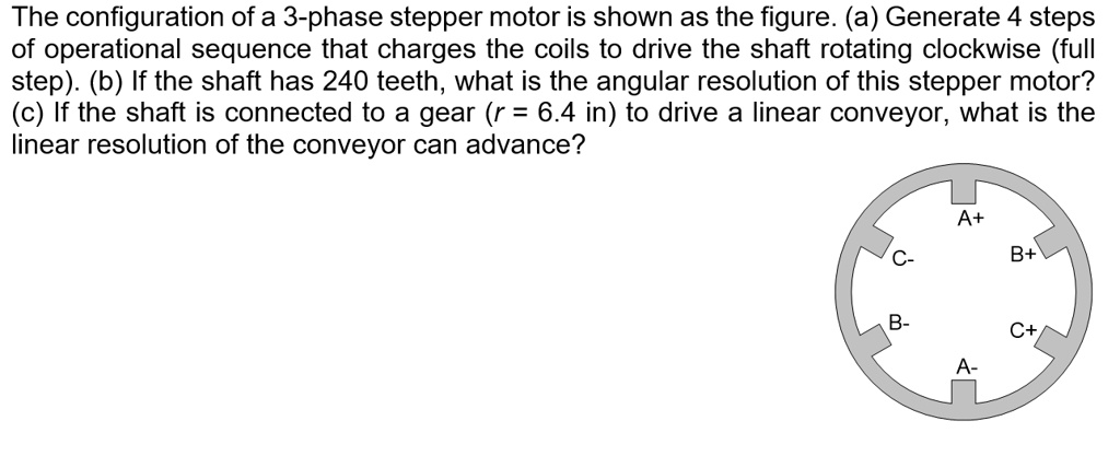 SOLVED: The configuration of a 3-phase stepper motor is shown as the figure. (a) Generate 4 ...