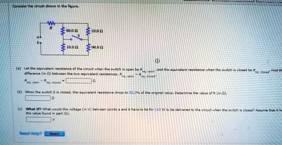 SOLVED: Consider the circuit shown in the figure. AWW R 10.0Î© S b 10.0Î© 0 00.0Î© ? Reqopen-Req ...