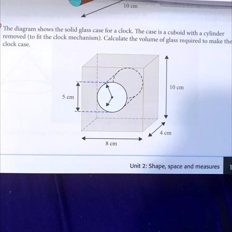 the diagram shows the solid glass case for a clock the case is a cuboid ...