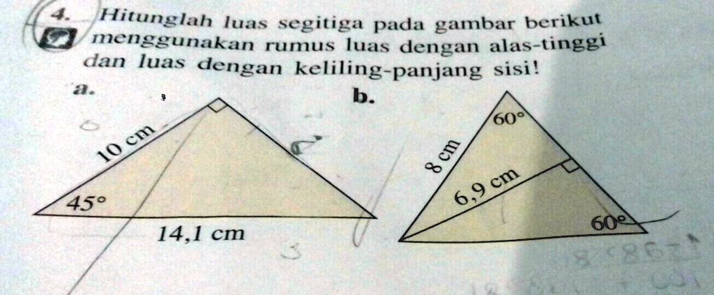 hitunglah luas segitiga pada gambar berikut menggunakan rumus luas ...