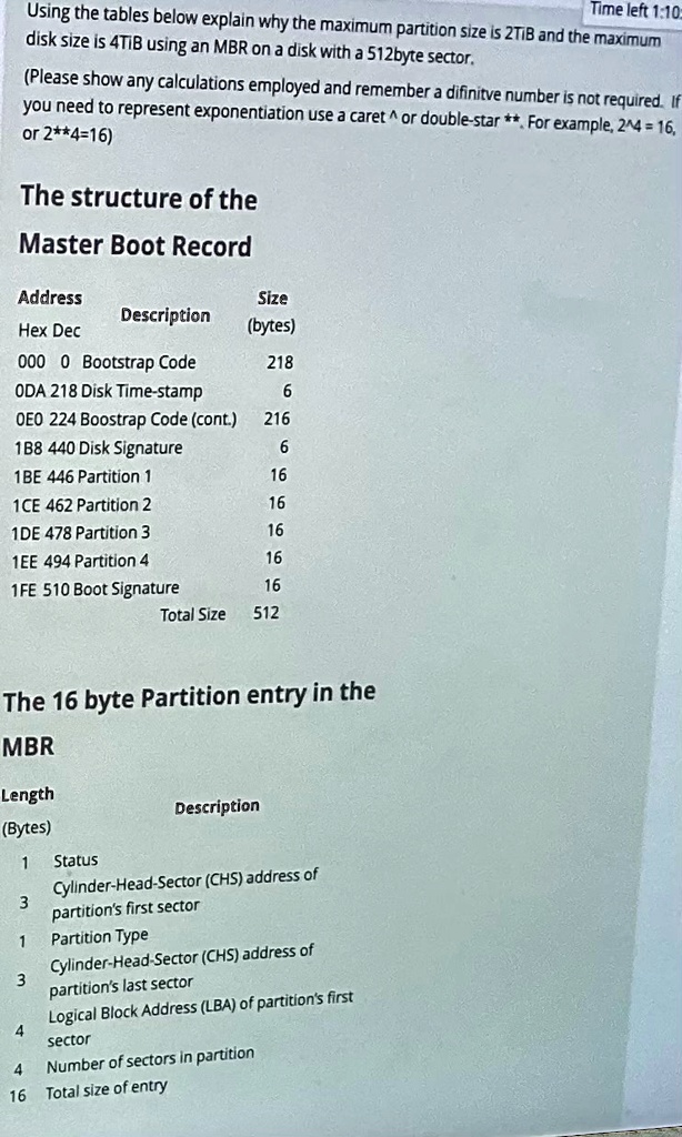 Solved Using The Tables Below Explain Why The Maximum Partition Size Is 2 Tib And The Maximum