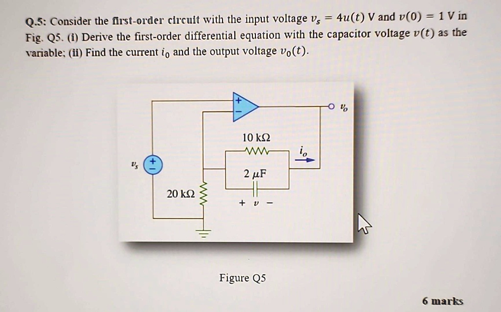 Q.5: Consider the first-order circuit with the input voltage vs = 4u(t) V and v(0) = 1 V in Fig ...