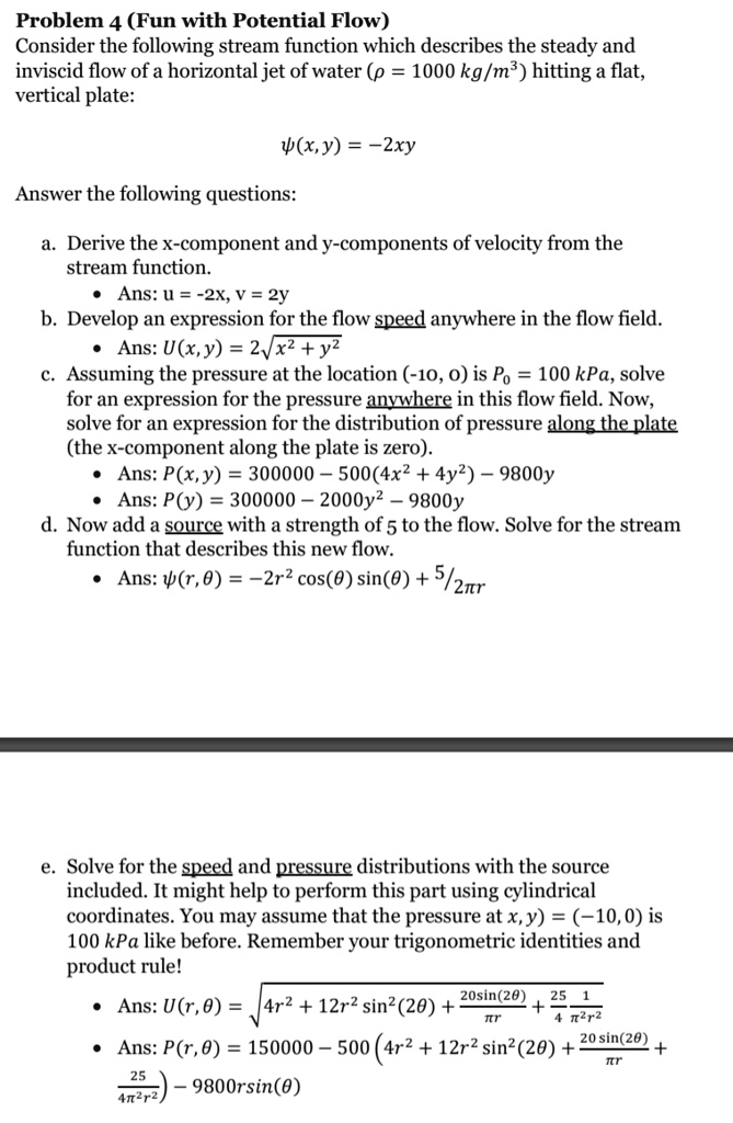 SOLVED: Problem 4 (Fun with Potential Flow) Consider the following stream function which ...