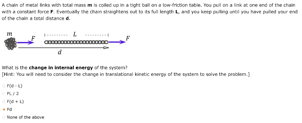 SOLVED: A chain of metal links with a total mass m is coiled up in a ...