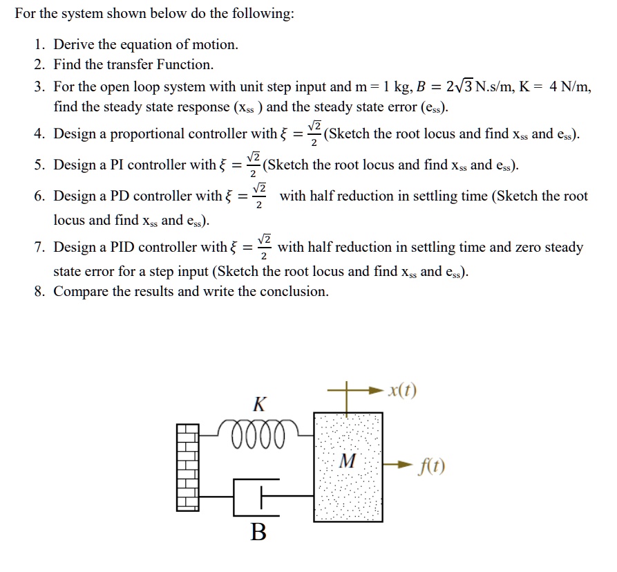 SOLVED: For the system shown below, do the following: 1. Derive the equation of motion. 2. Find ...