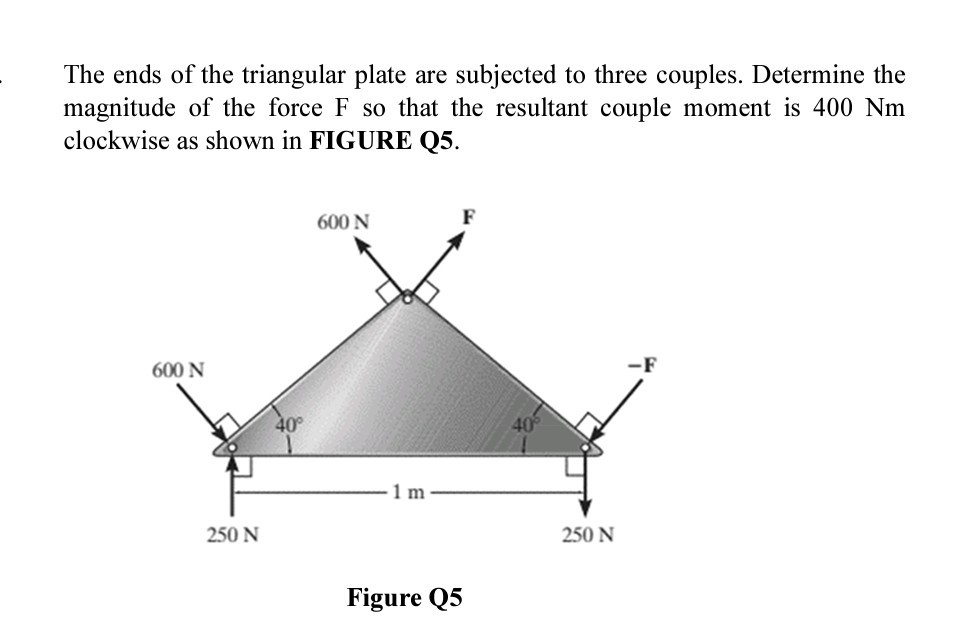 The ends of the triangular plate are subjected to three couples. Determine the magnitude of the ...