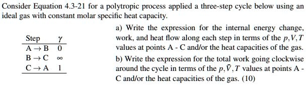 SOLVED: Consider Equation 4.3-21 for a polytropic process applied to a ...