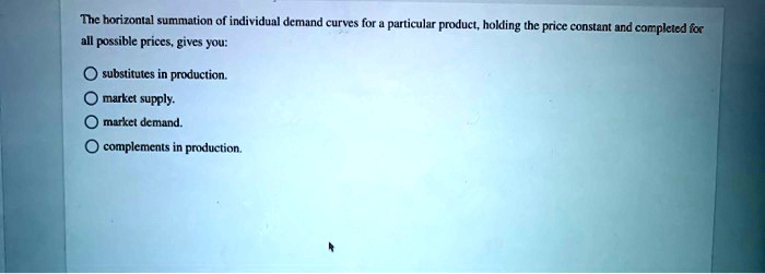 SOLVED: The horizontal summation of individual demand curves for a ...