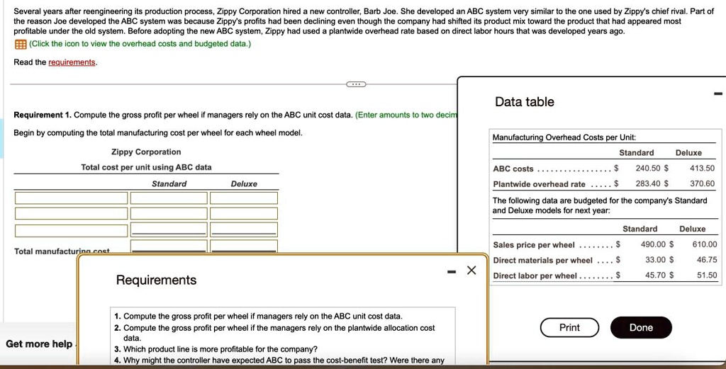 SOLVED: Several years after reengineering its production process, Zippy ...