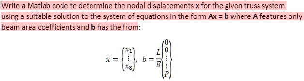 SOLVED: Write a Matlab code to determine the nodal displacements x for ... SOLVED: Write a Matlab code to determine the nodal displacements x for ...