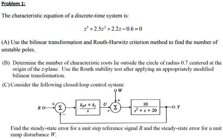 SOLVED: Problem 1: The characteristic equation of a discrete-time ...