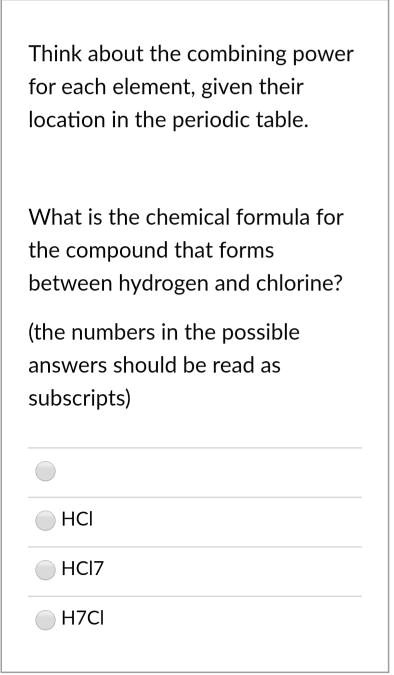 SOLVED:Think about the combining power for each element;, given their ...