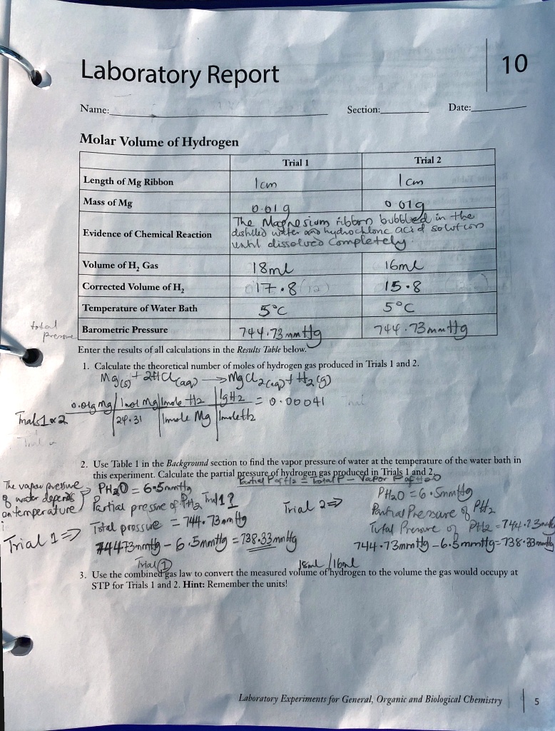 Molar Volume Of A Gas Lab Report