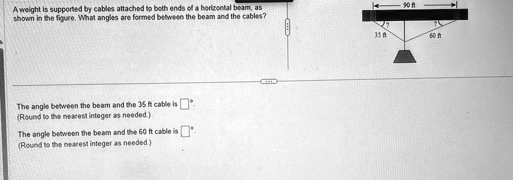A weight is supported by cables attached to both ends of a horizontal ...