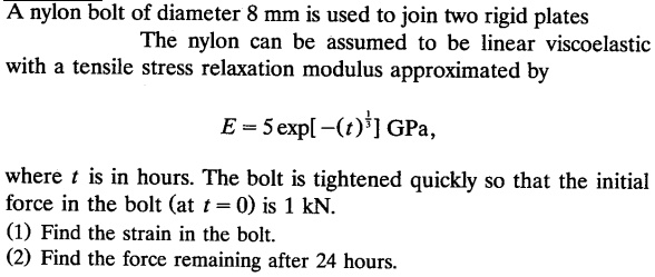A nylon bolt of diameter 8 mm is used to join two rigid...