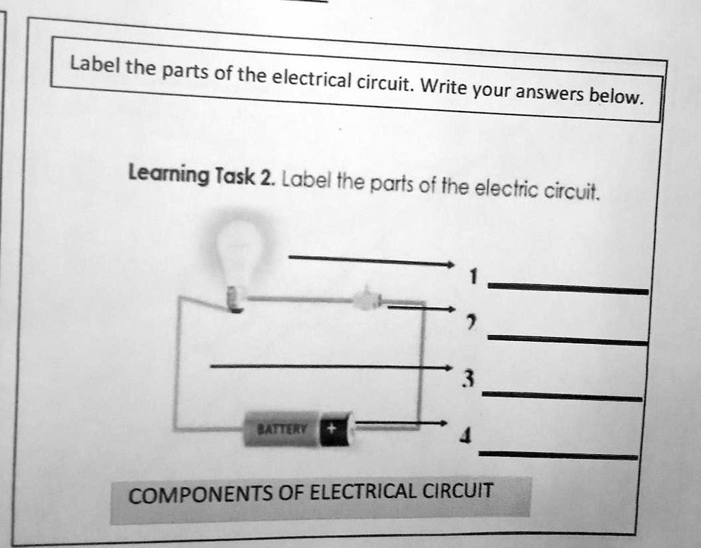 SOLVED: Label the parts of the electrical circuit. Write your answers ...