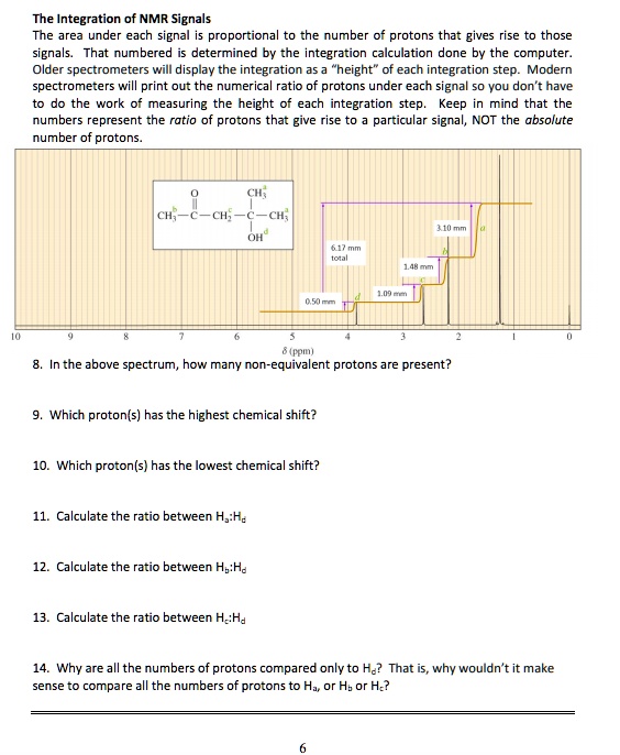 The Integration of NMR Signals The area under each signal is ...