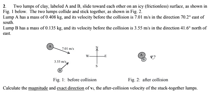 SOLVED: Two lumps of clay, labeled A and B, slide toward each other on ...