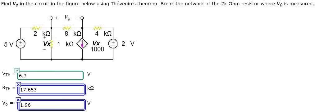 Find Vo in the circuit in the figure below using Thevenin's theorem. Break the network at the 2k ...