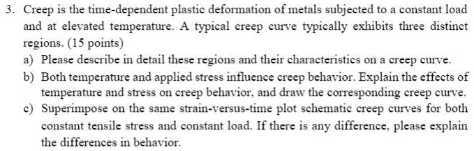 SOLVED: 3. Creep is the time-dependent plastic deformation of metals ...