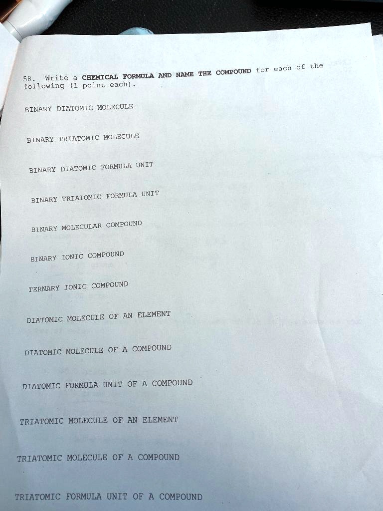 each of che compound for chemical formula and nale the point each 58 ...