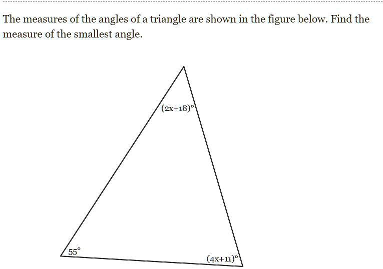 The measures of the angles of a triangle are shown in the figure below ...