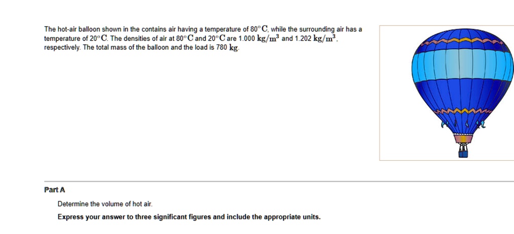 The hot-air balloon shown in the contains air having a temperature of ...