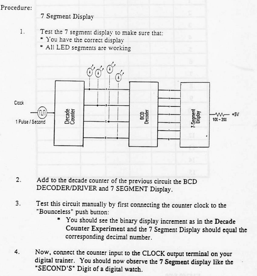 Procedure: 7 Segment Display 1. Test the 7 segment display to make sure ...