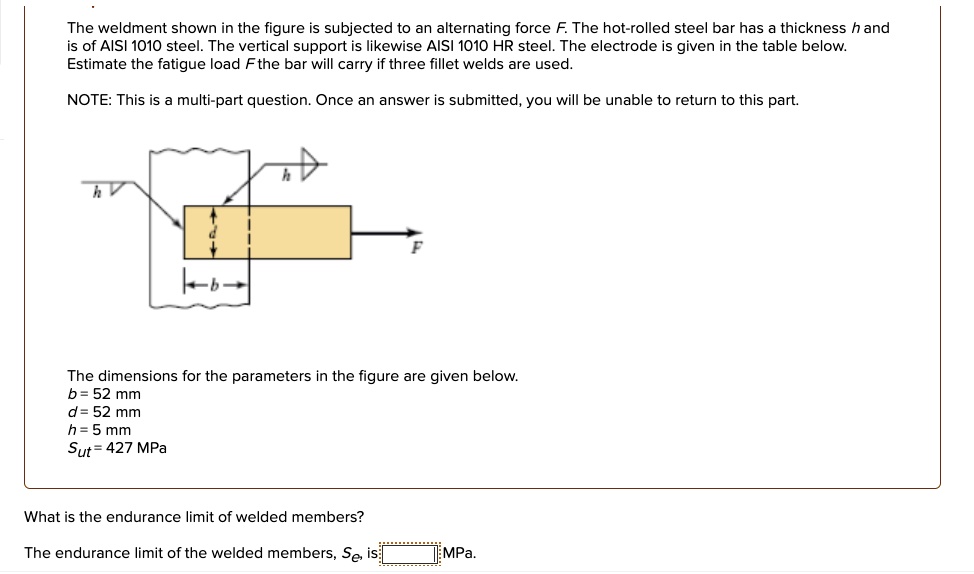 SOLVED: The weldment shown in the figure is subjected to an alternating ...