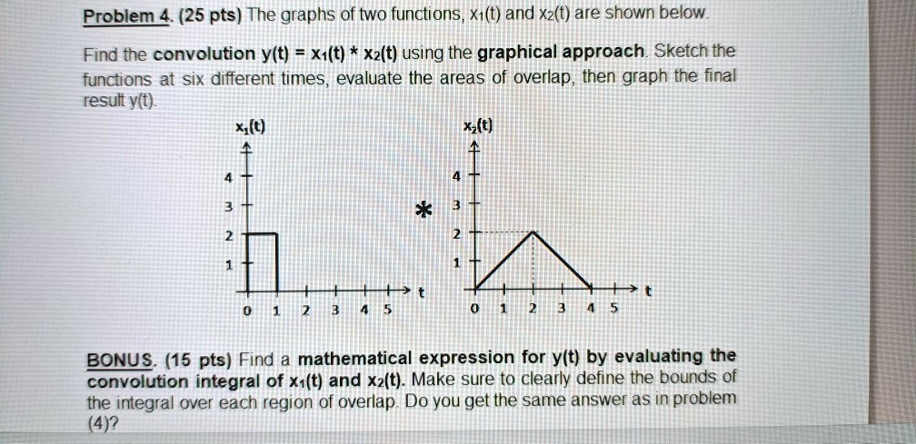 SOLVED: Problem 4 (25 pts) The graphs of two functions, Xi(t) and Xz(t) are shown below Find the ...