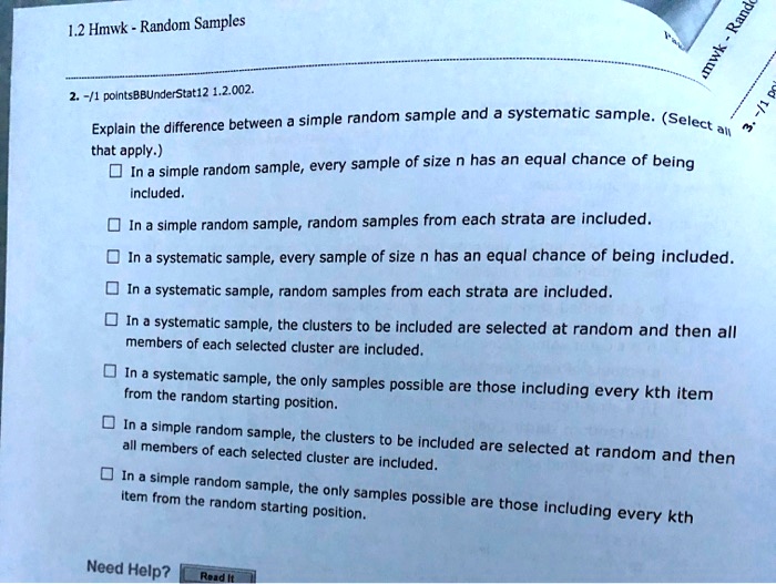 12 hmwk random samples 2 1 polntsbbunderstati2 002 simple random sample and systematic sample ...