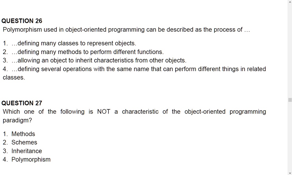 Solved Question 26 Polymorphism Used In Object Oriented Programming 5392