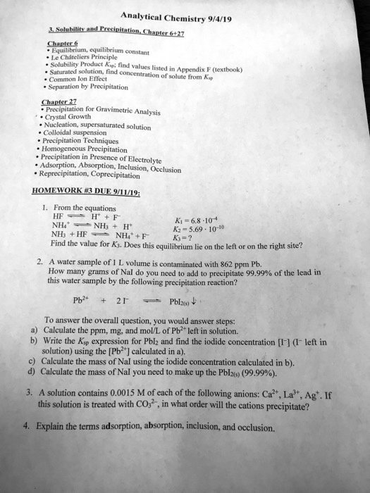 SOLVED: Analytical Chemistry 9/4/19 FuluhumAl Lrsipil tion Lhaplc 6t7 Ohinlto Equilibrium ...