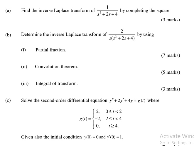 Find The Inverse Lap Luce Transform Of By Completing The Square 254 Marks Determine The Inverse