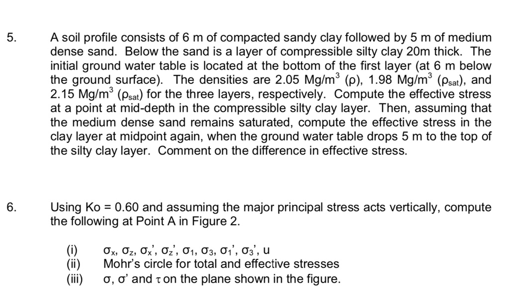 5. A soil profile consists of 6 m of compacted sandy clay followed by 5 ...