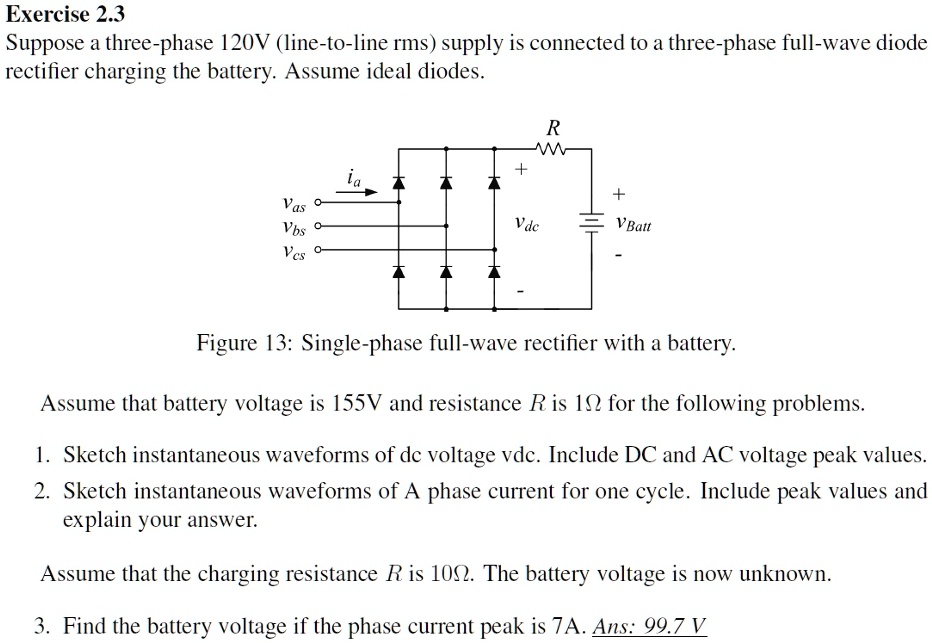 SOLVED: Suppose a three-phase 120V (line-to-line rms) supply is connected to a three-phase full ...